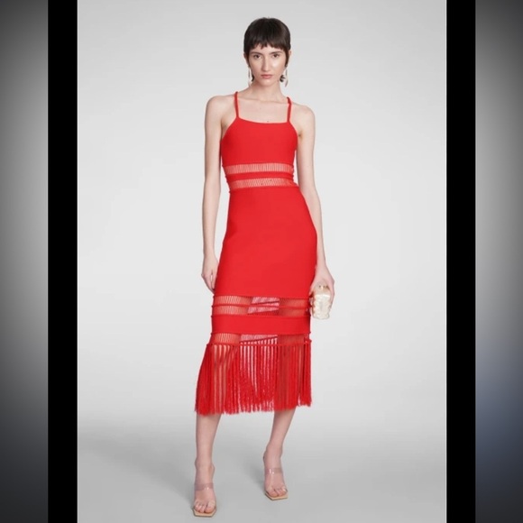 cult gaia | Dresses | Cult Gaia Kiki Red Knit Fringe Midi Dress | Poshmark